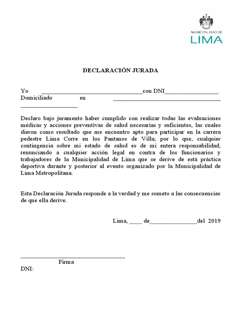 Declaracion Jurada Lima | PDF