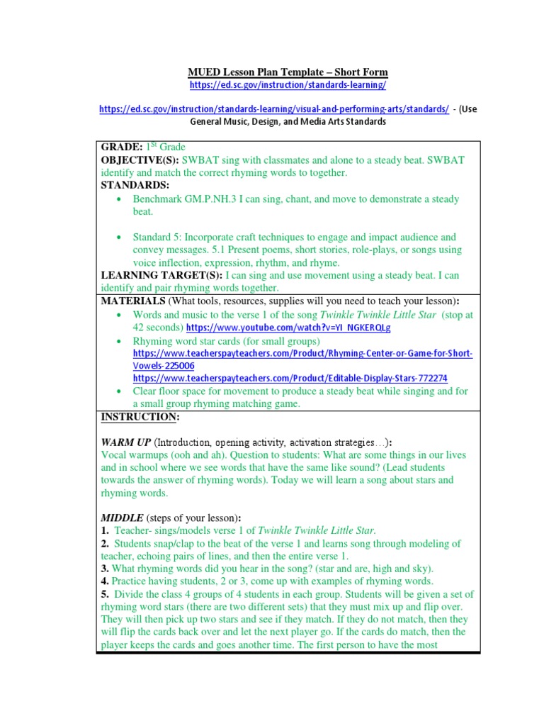 Mued Lesson Plan | PDF | Singing | Lesson Plan