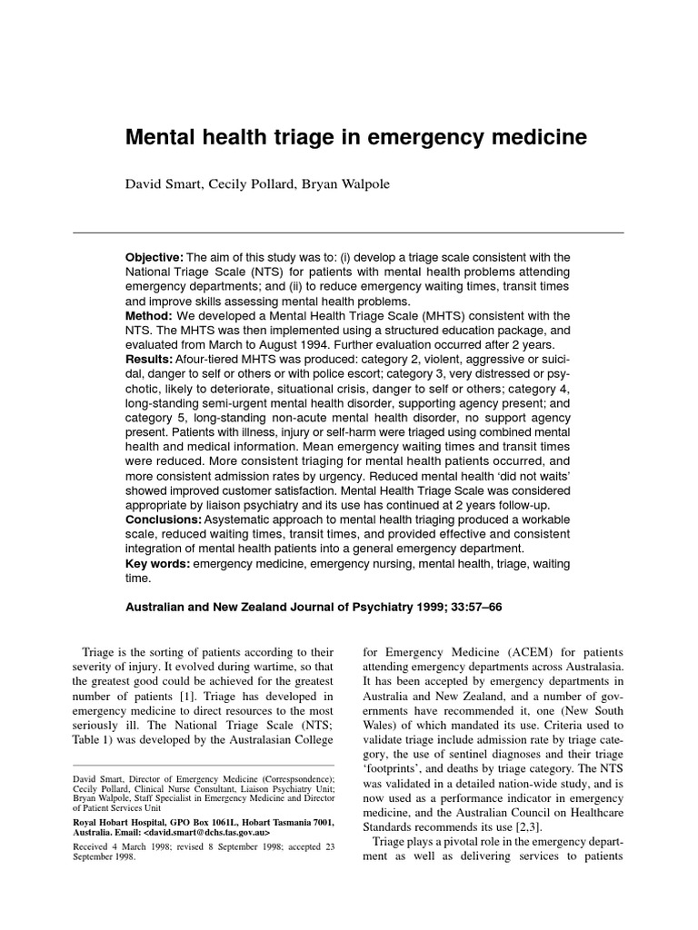 Royal Hobart Mental Health Triage Scale | PDF | Emergency Department ...