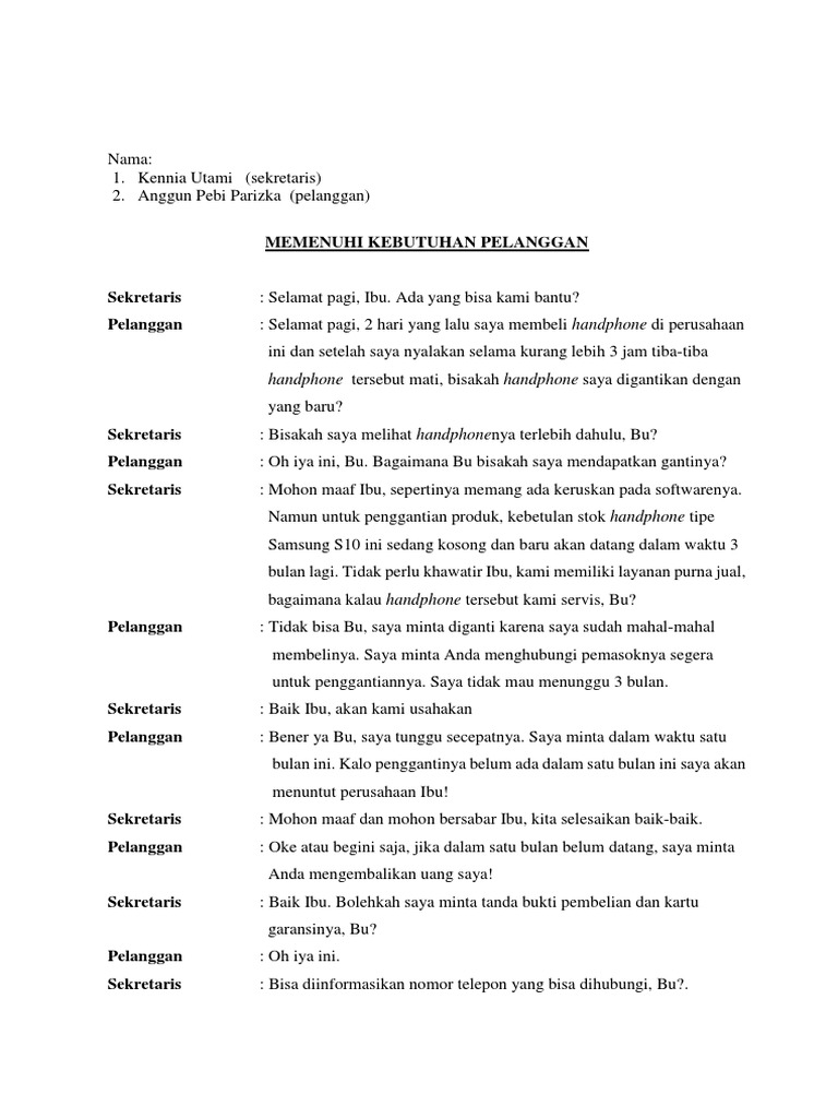 Percakapan Menangani Keluhan Pelanggan | PDF
