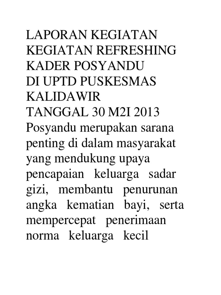 Laporan Kegiatan Refresing Kader | PDF