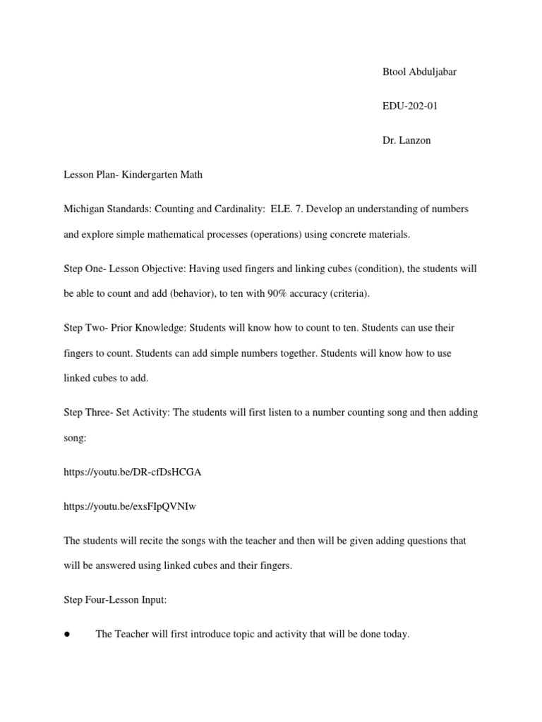 Kindergarten Math Lesson Plan | PDF | Lesson Plan | Teachers