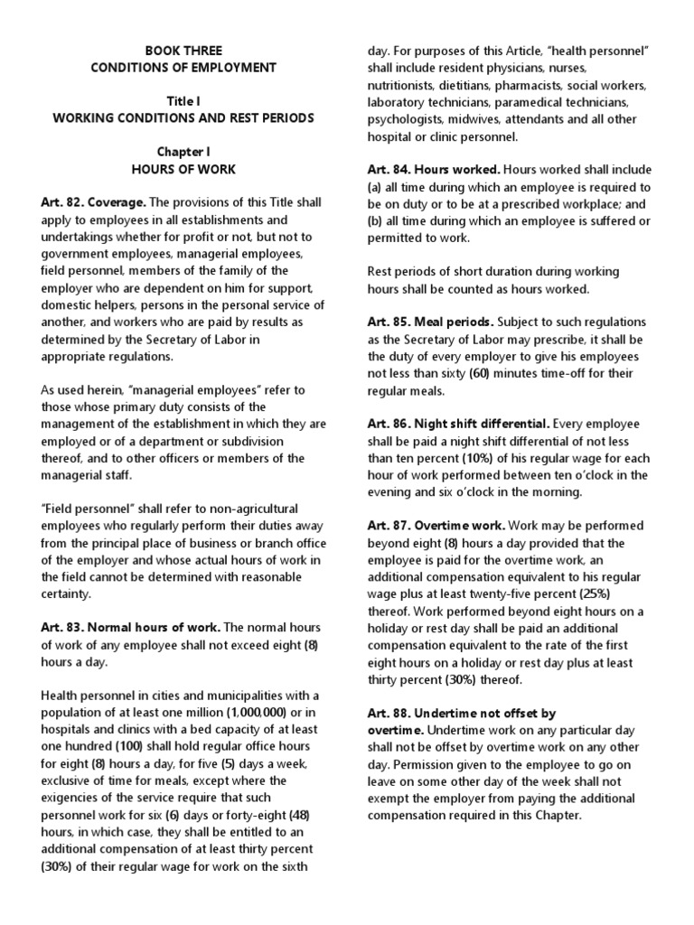 Codal Labor Code | PDF | Overtime | Working Time