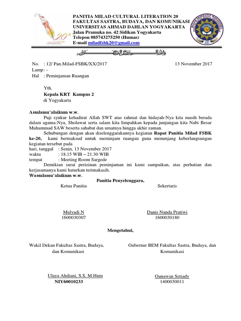 1 Surat Peminjaman Ruangan (Rapat) | PDF