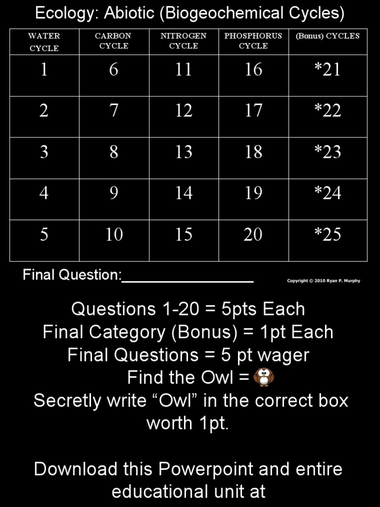 Biogeochemical Cycles Powerpoint Quiz Game With Answer Key For ...