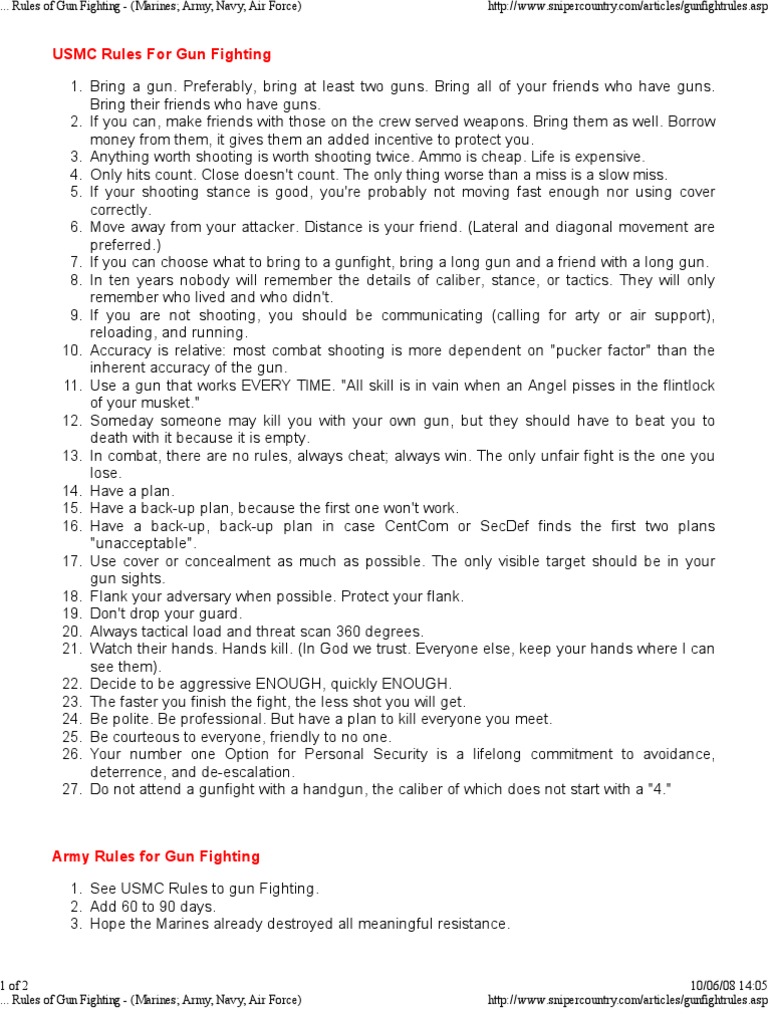 Rules of Gun Fighting | United States Marine Corps | Military Science