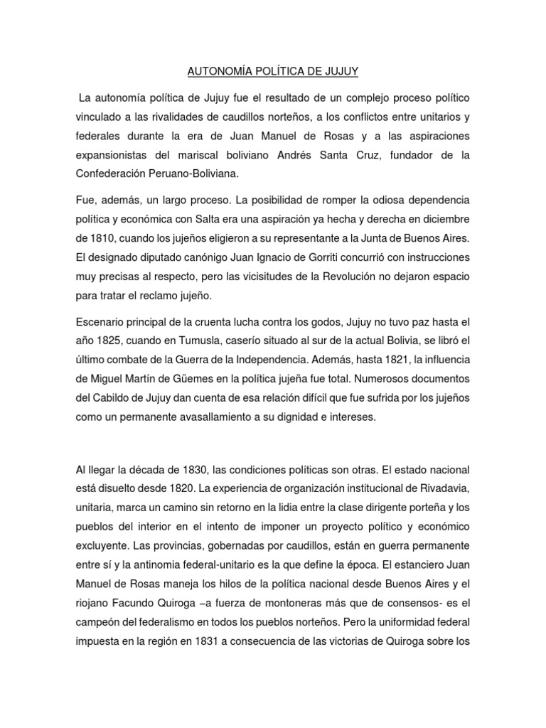 Autonomía Política de Jujuy | PDF | Argentina | America latina