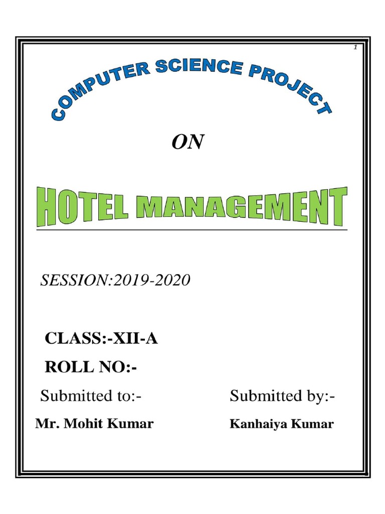 Computer Science Project On Hotel Management | PDF