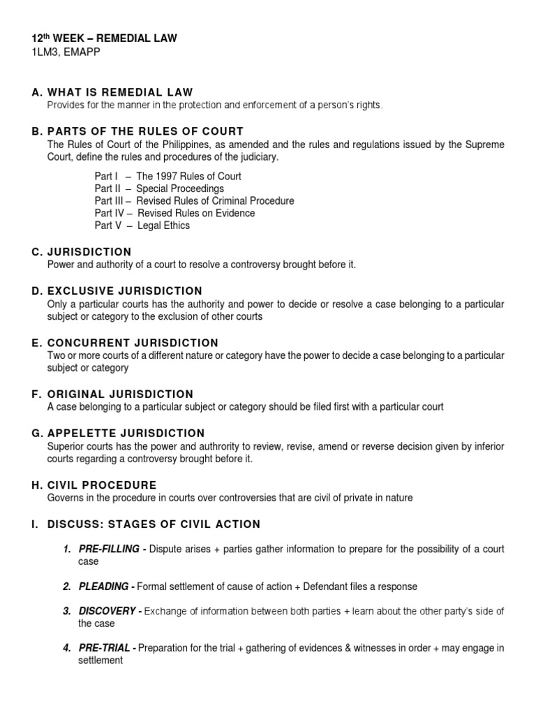12th WEEK-Notes On Remedial Law | PDF | Arrest | Criminal Procedure In ...