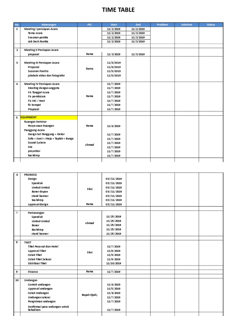 Time Table, Susunan Panitia Dan Susunan Acara | PDF