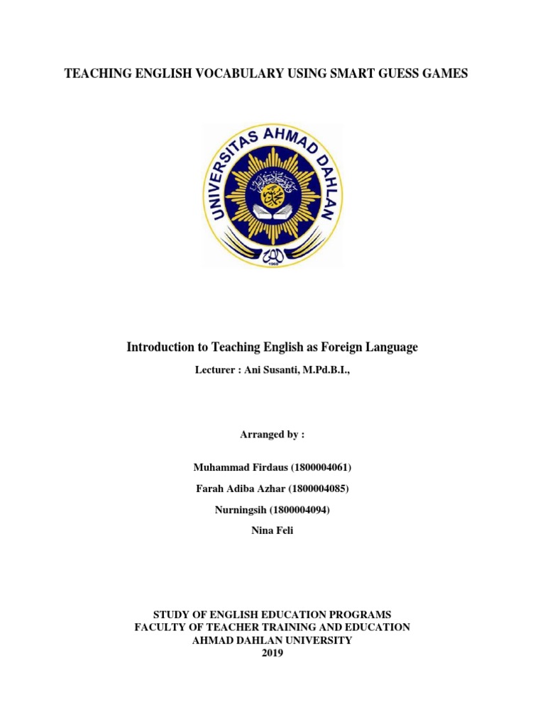 Teaching English Vocabulary Using Smart Guess Games | PDF | Vocabulary ...