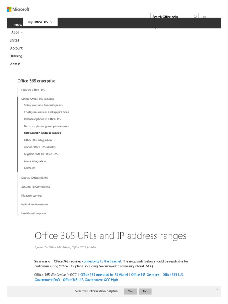 En Us Article Office 365 URLs and IP | PDF | Office 365 | Public Key ...