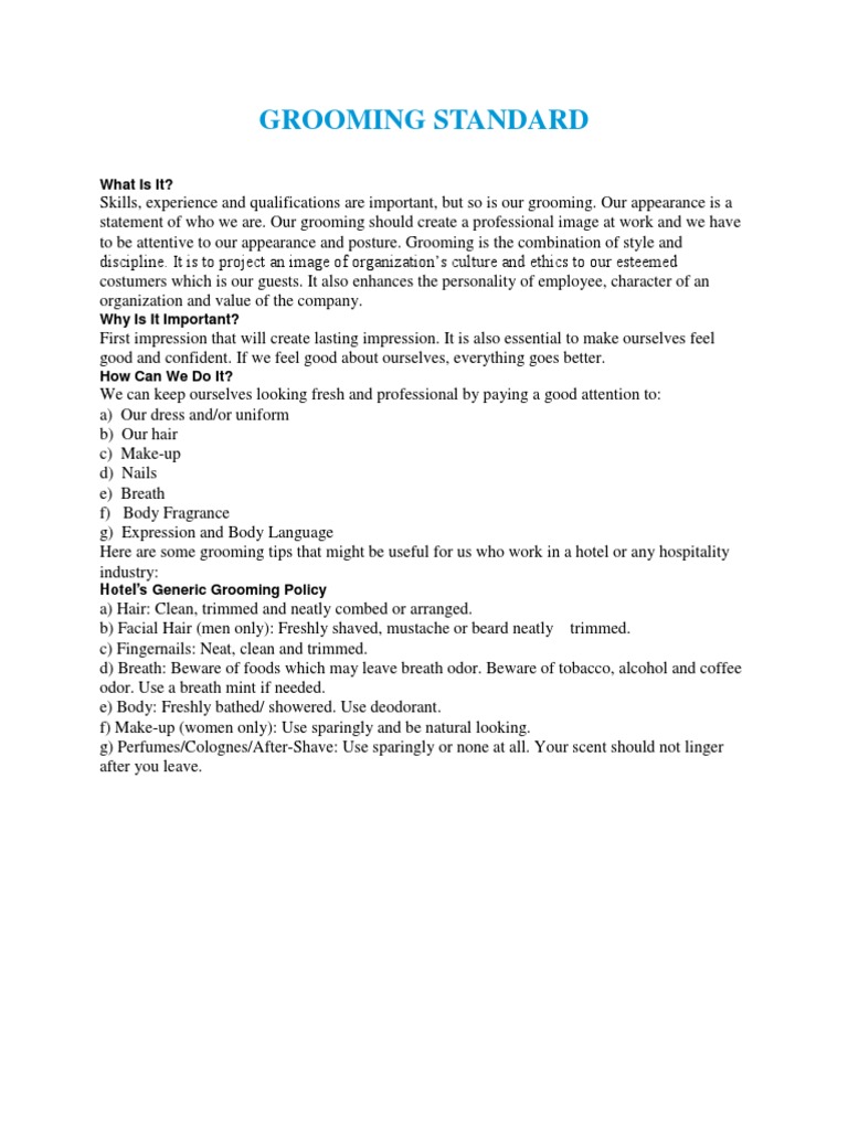 Grooming Standard | PDF | Hygiene | Perfume