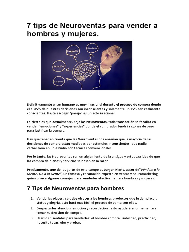 7 Tips de Neuroventas para Vender A Hombres y Mujeres | PDF | Mujer ... 7 Tips de Neuroventas para Vender A Hombres y Mujeres | PDF | Mujer ...