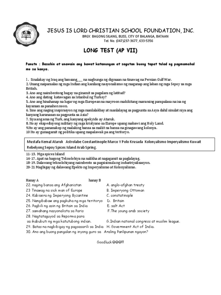 Long Test Grade VII | PDF
