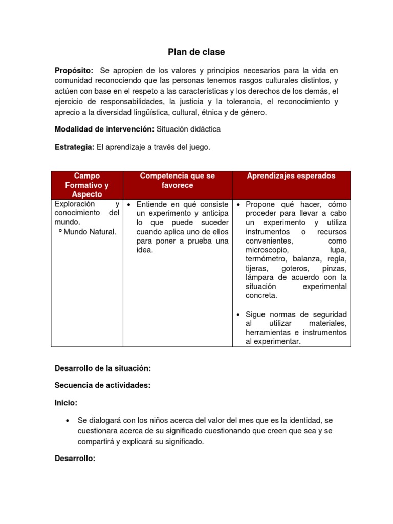 Plan de Clase para Preescolar | PDF | Pinturas | Aprendizaje