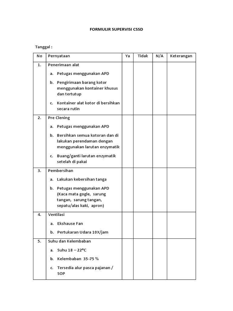 Form Supervisi CSSD | PDF