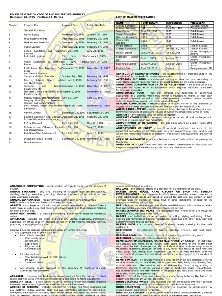 PD 856 Sanitation Code of Philippines | PDF | Environmental Impact ...