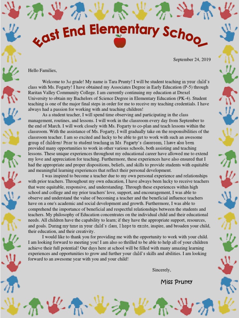 Student Teaching Family Letter | PDF | Teachers | Classroom