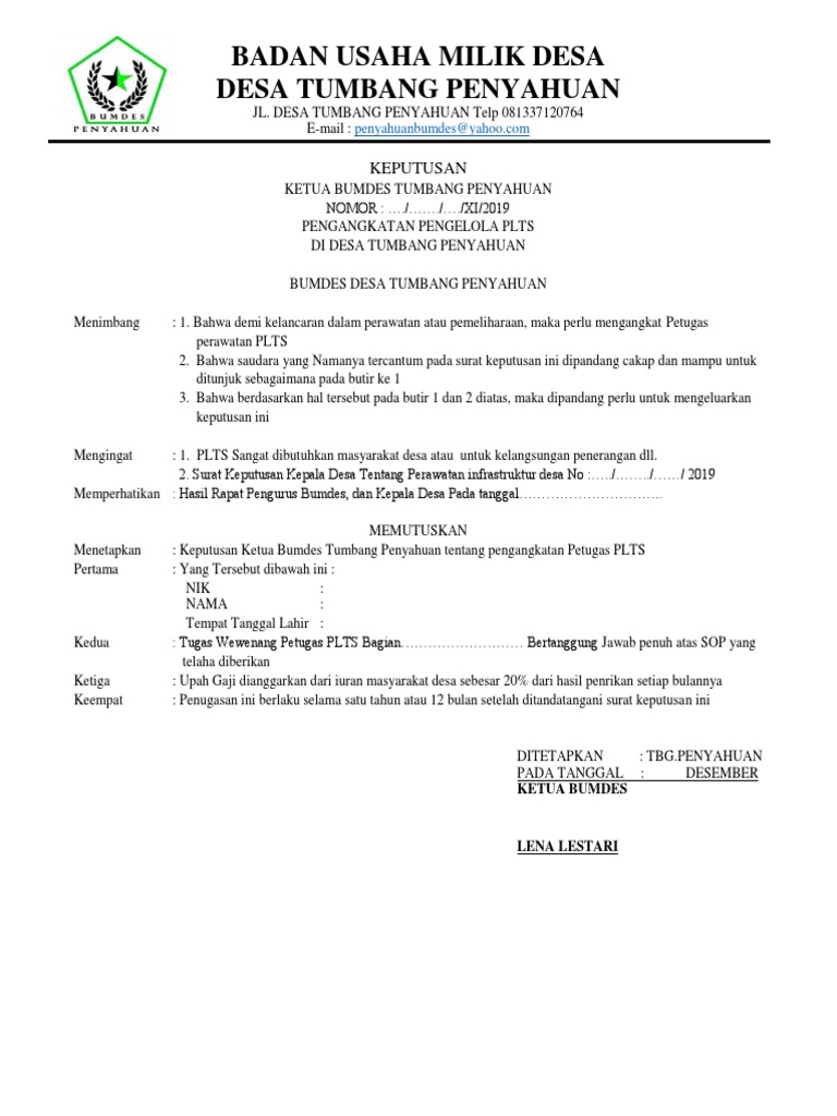 Contoh Format SK Bumdes | PDF