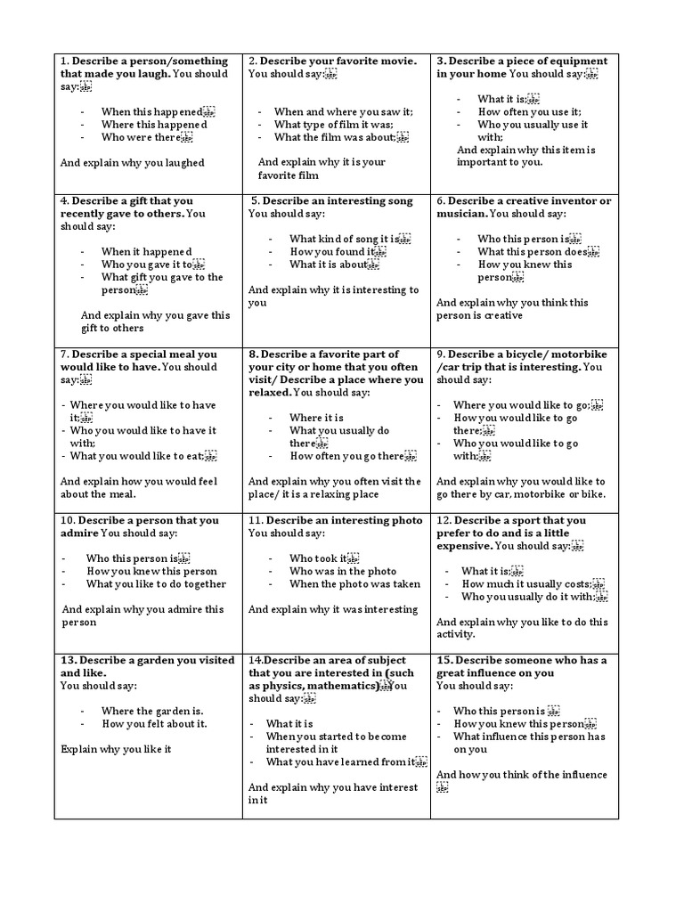 Part 2 Cue Card | PDF