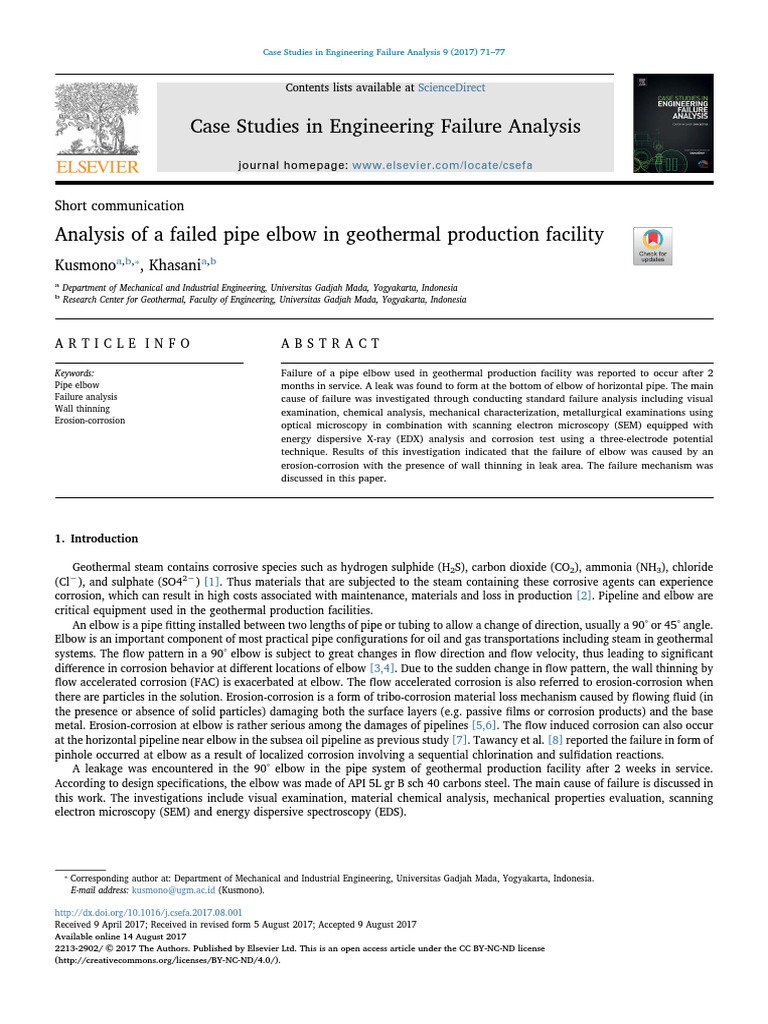 Analysis of A Failed Pipe Elbow in Geothermal Production Facility PDF ...