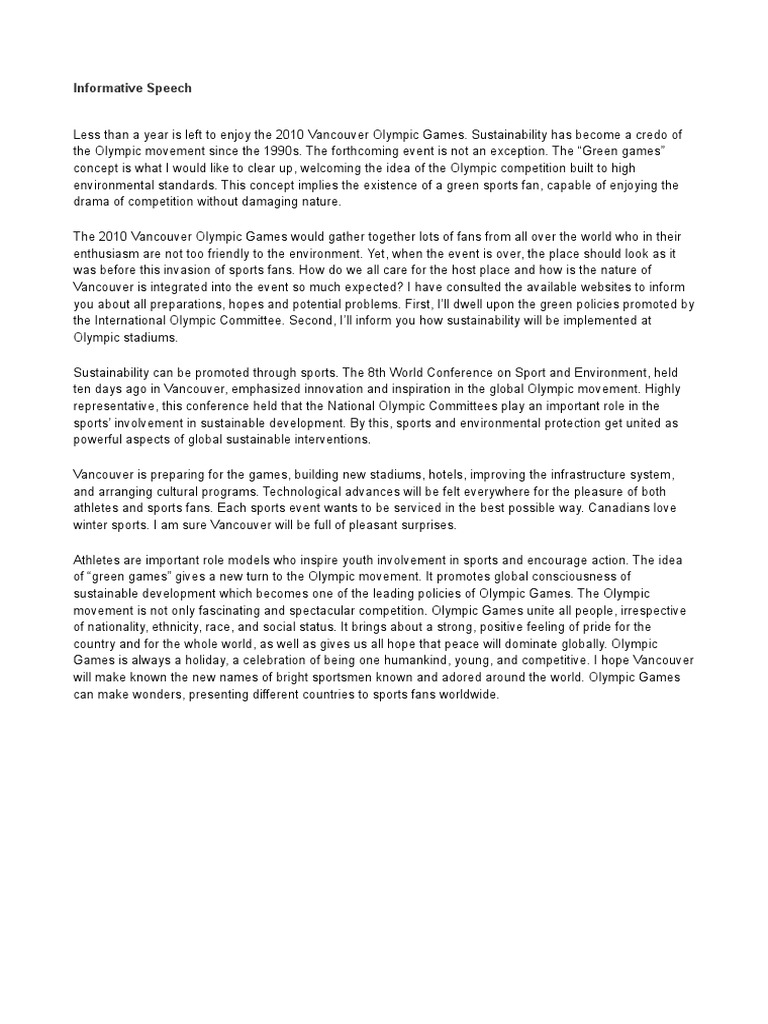 Free Informative Speech | PDF | Sports | Olympic Games