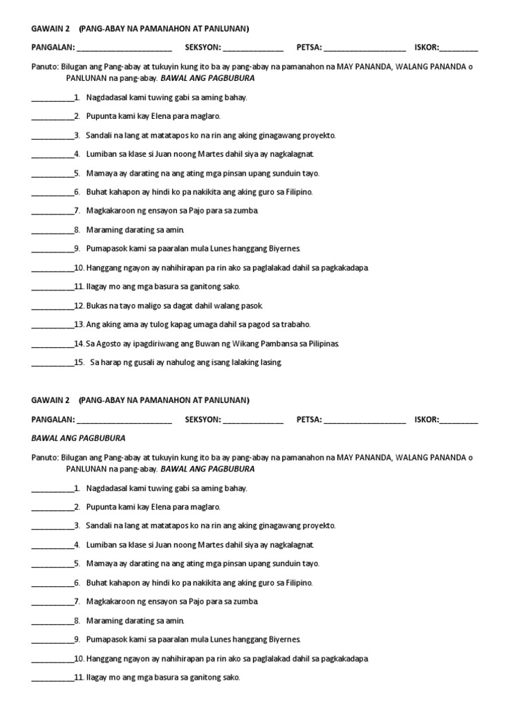 Pamanahon at Panlunan (Pang-Abay) | PDF