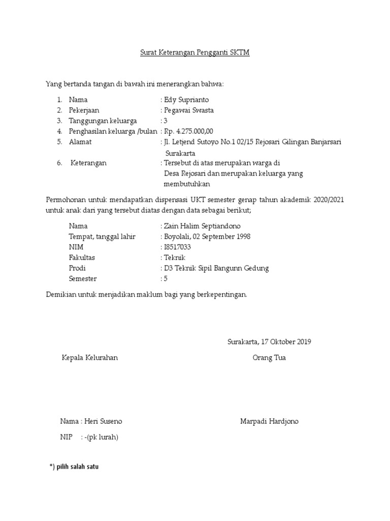 3 Surat Keterangan Pengganti SKTM - Edit | PDF
