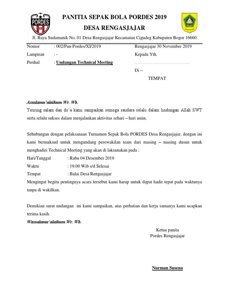 Surat Undangan Tecnical Meeting | PDF