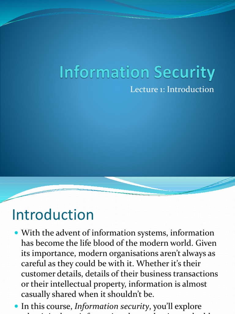 Information Security Lecture 1 Pdf Information Security Abstraction Computer Science