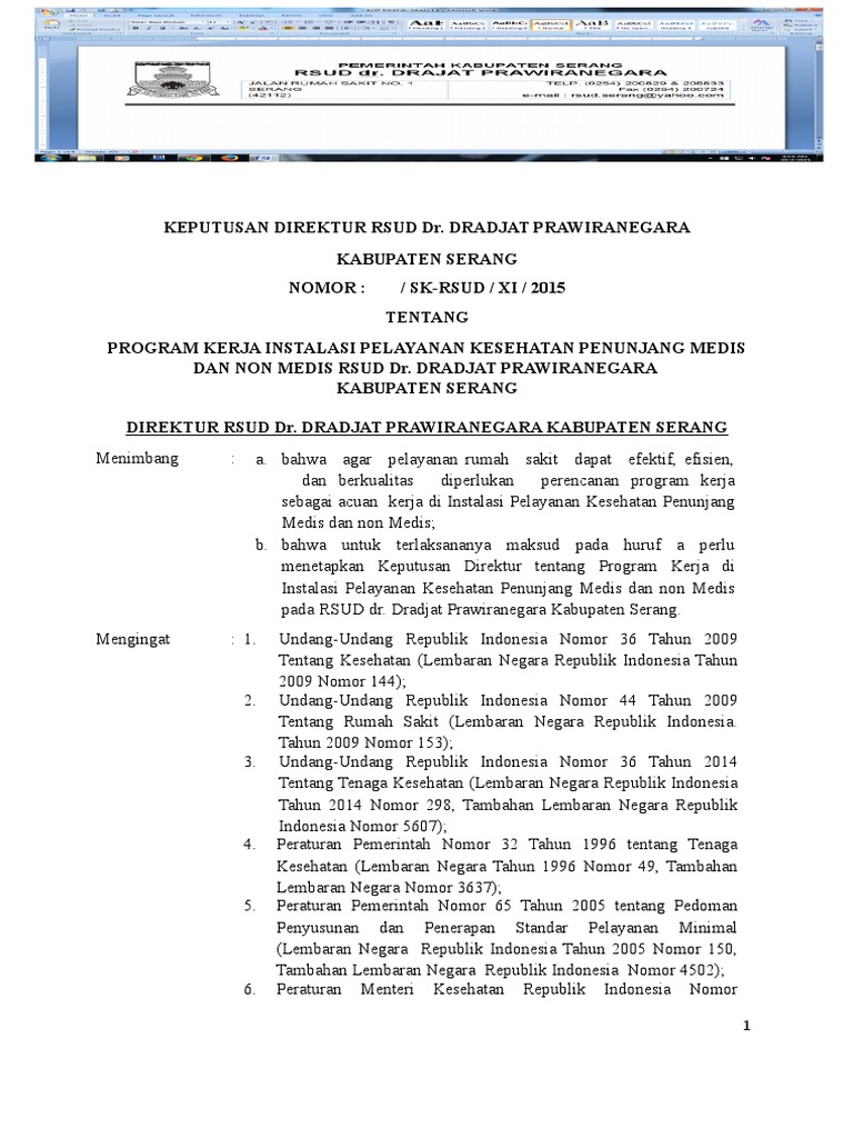 Program Kerja Pelayanan Penunjang Medis Dan Non Medis | PDF