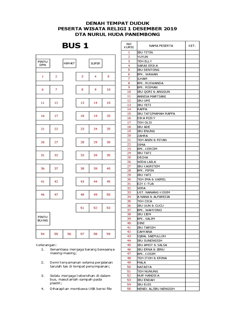 Contoh Denah Tempat Duduk Di Bus | PDF