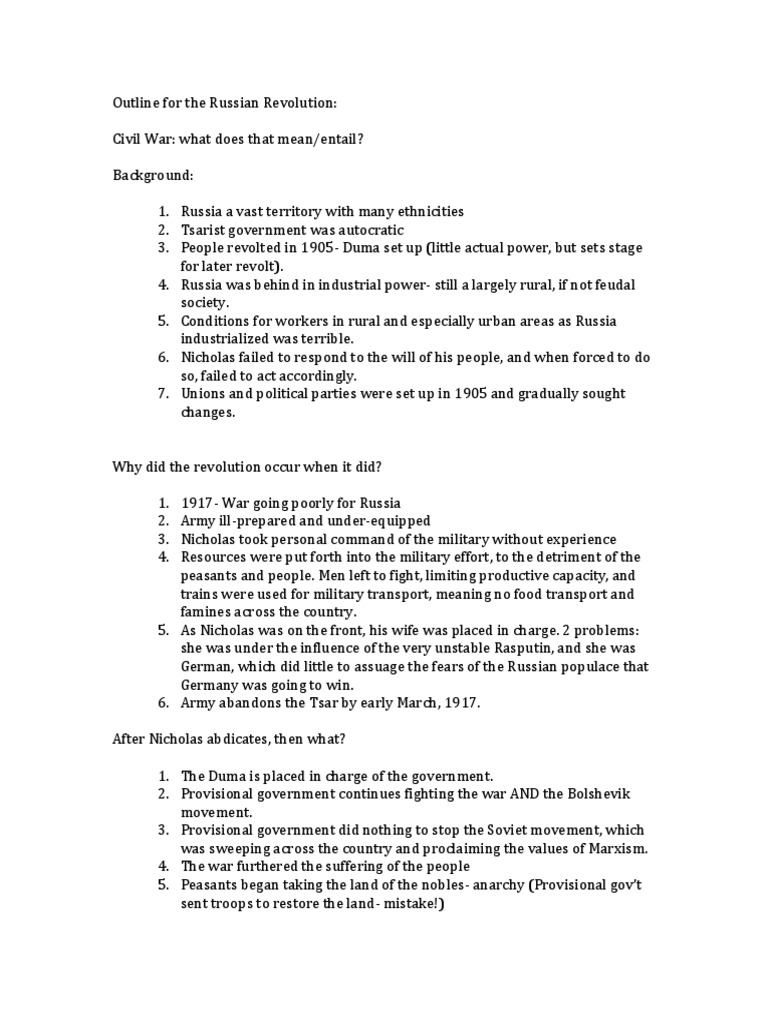Outline For The Russian Revolution | PDF | Bolsheviks | Vladimir Lenin