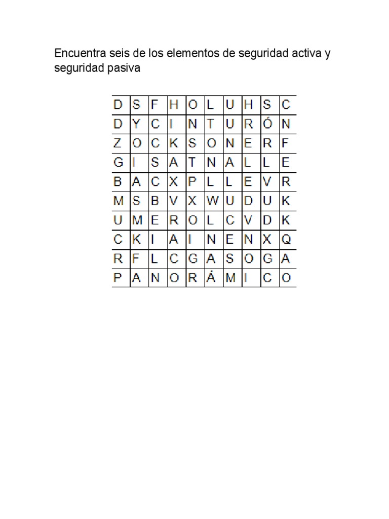 Sopa de Letras en Seguridad Vial | PDF