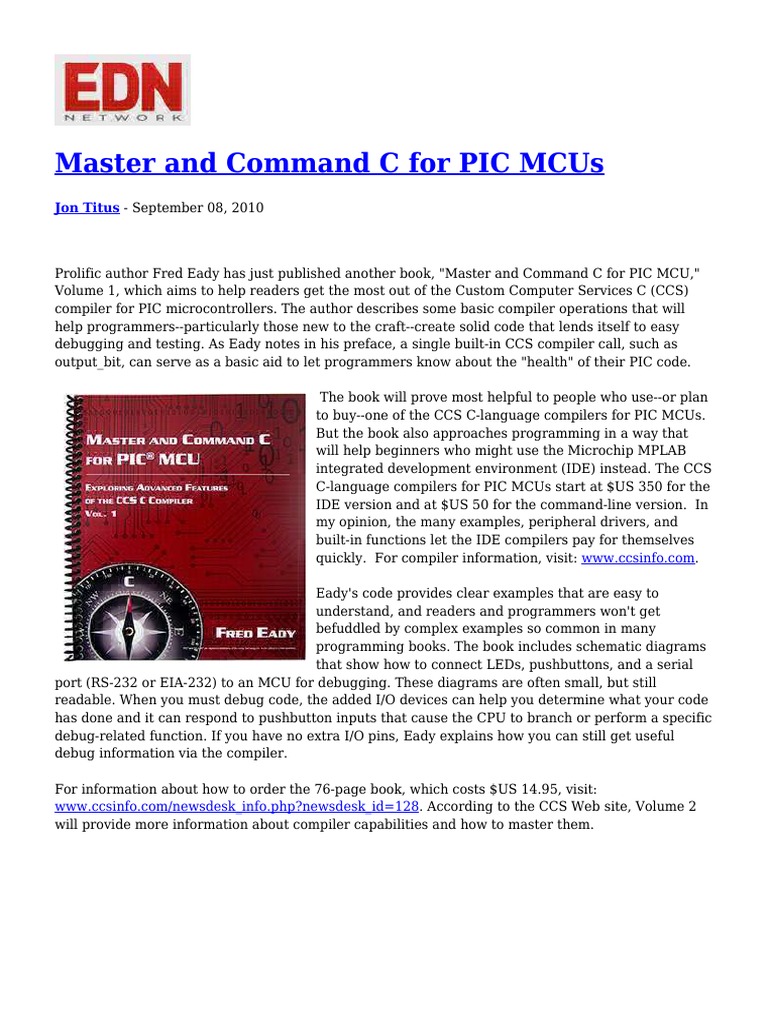 Master And Command C For Pic Mcus Pdf Microcontroller Compiler