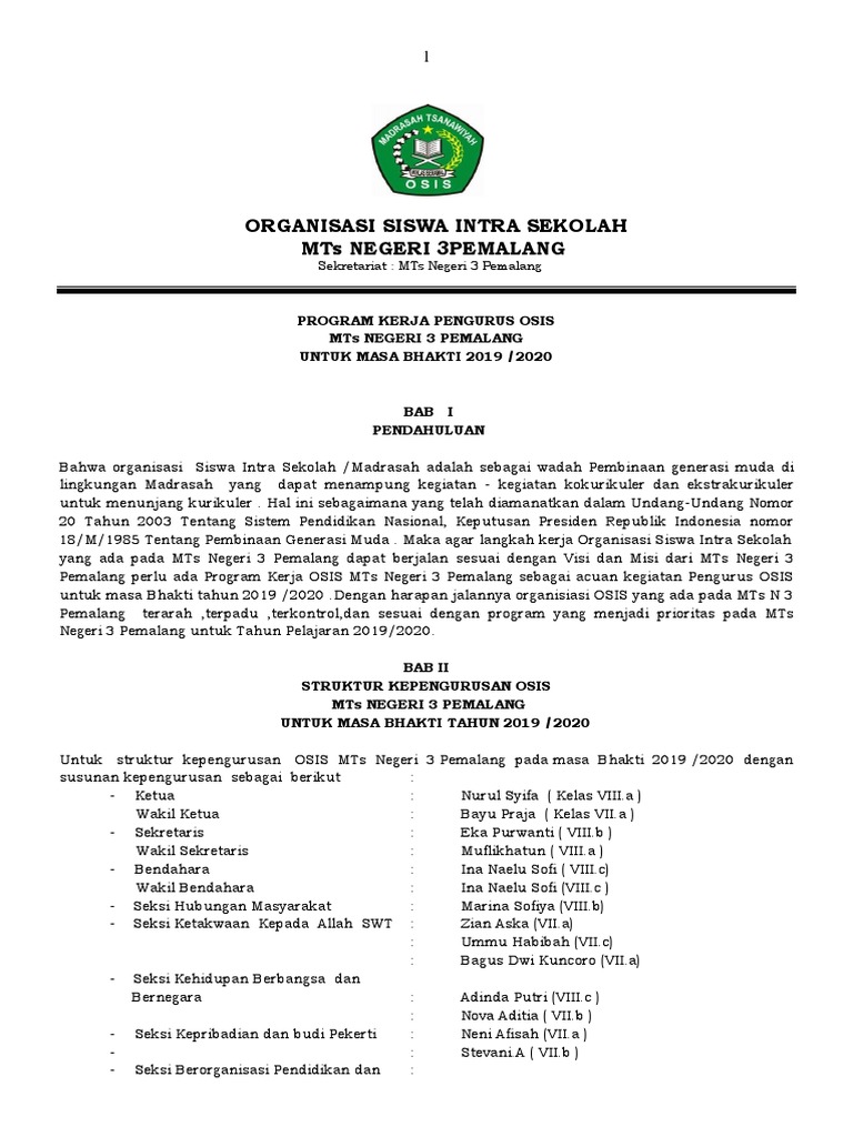 Program Kerja Osis Mts - Wulan Tugas
