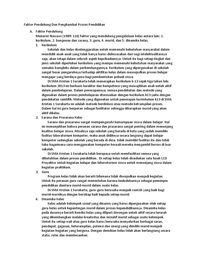 Faktor Pendukung Dan Penghambat Proses Pendidikan | PDF