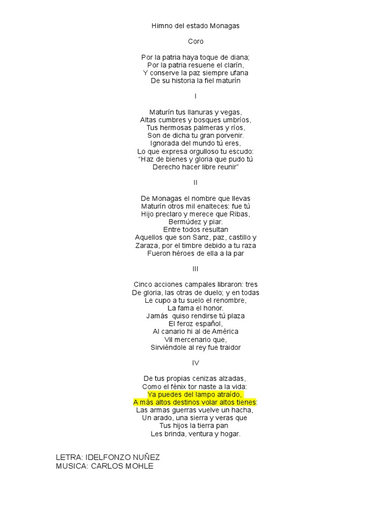 Monagas | PDF | Canciones institucionales | Himnos