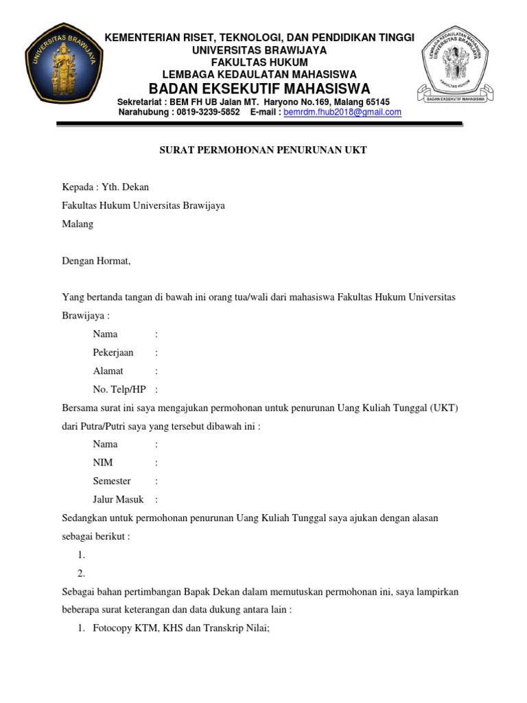 01 - Format Surat Penurunan Ukt PDF | PDF