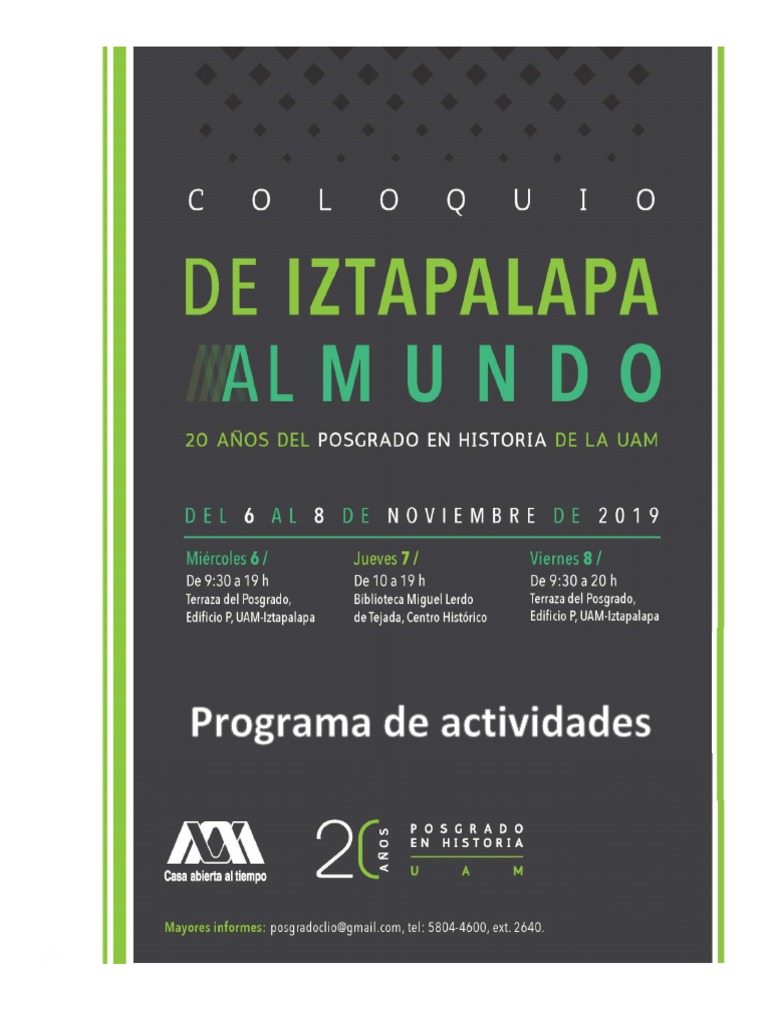Programa Del Coloquio Desde Iztapalapa Al Mundo | PDF | México | Ciudad de México