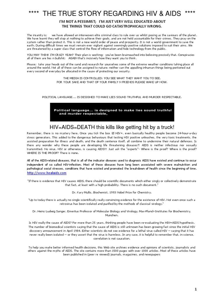 #THE TRUE STORY REGARDING HIV+ Aids. | PDF | Hiv/Aids | Virology