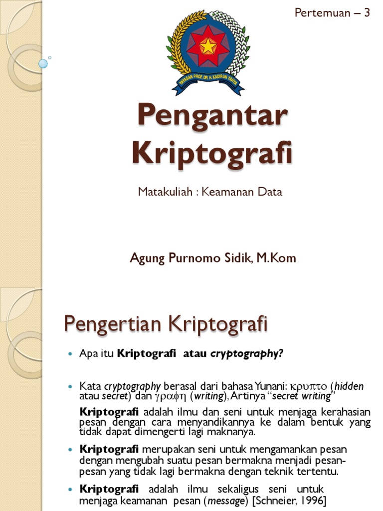 Pertemuan 3 - Pengantar Kriptografi PDF | PDF