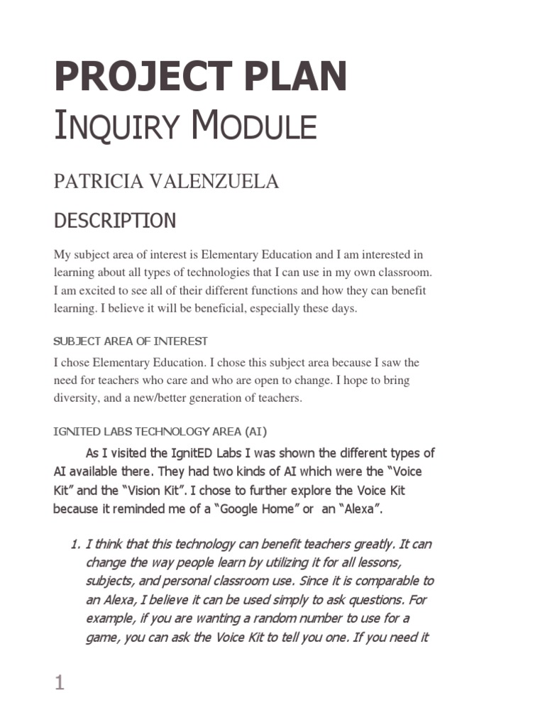Inquiry Module Project Plan Template 1 | PDF | Classroom | Learning
