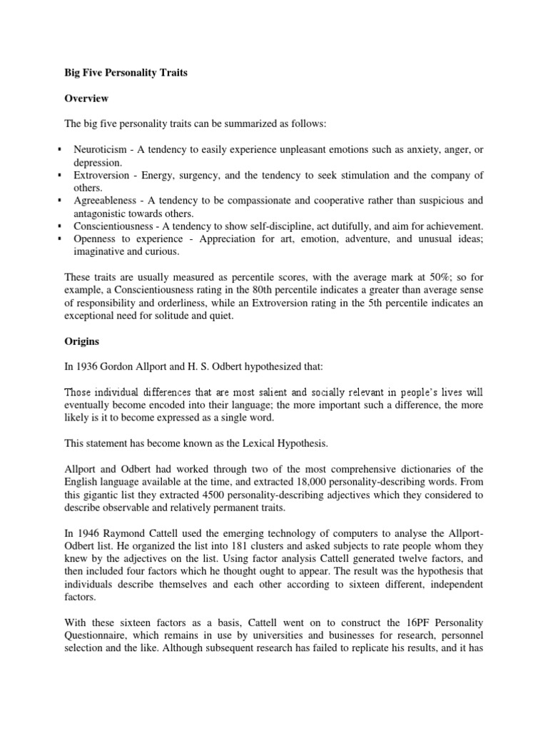 Big Five Personality Traits | PDF | Extraversion And Introversion ...