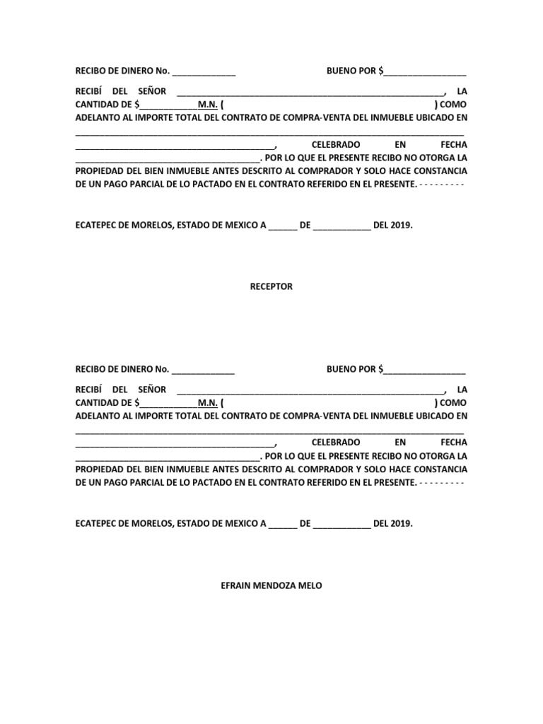 Recibo de Dinero Por Venta de Inmueble | PDF
