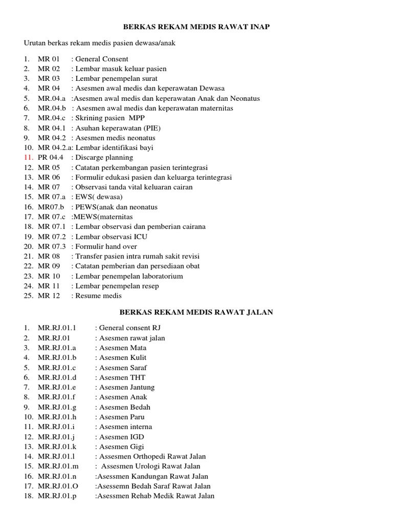 Berkas Rekam Medis Rawat Inap | PDF