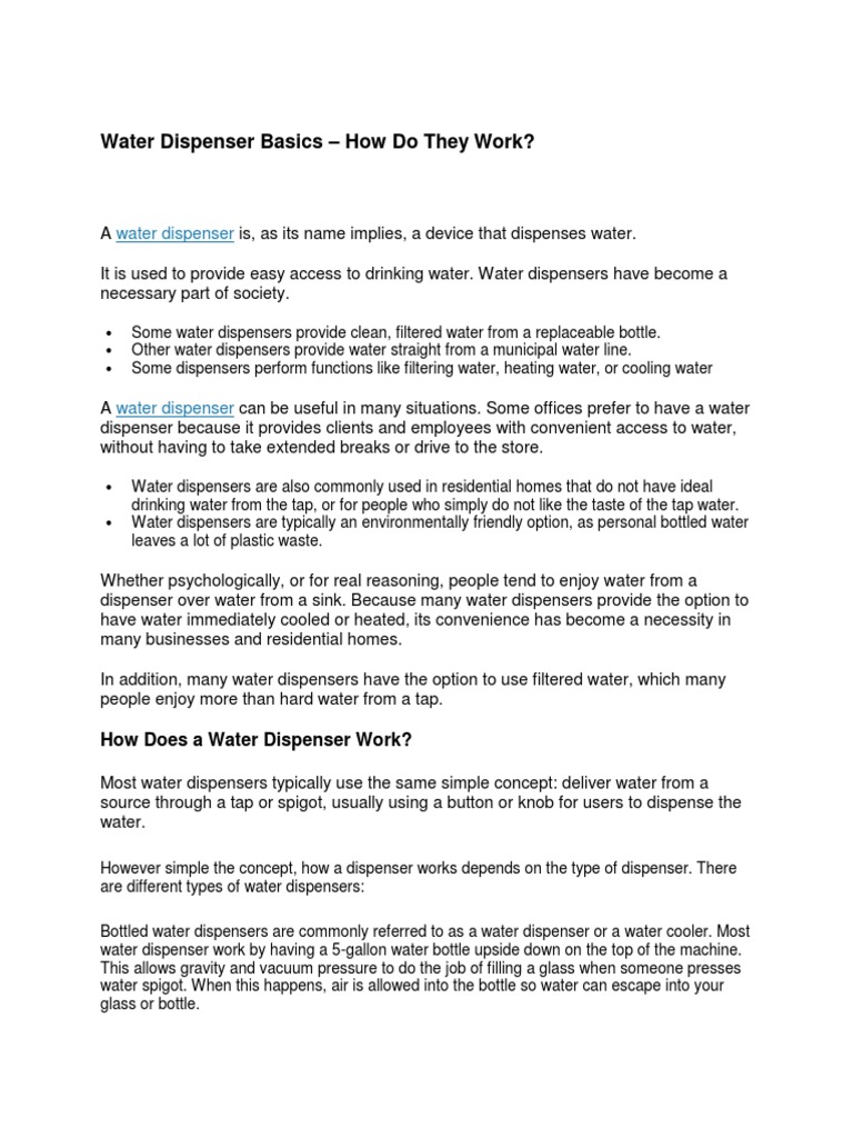 Water Dispenser Basics | PDF | Drinking Water | Water