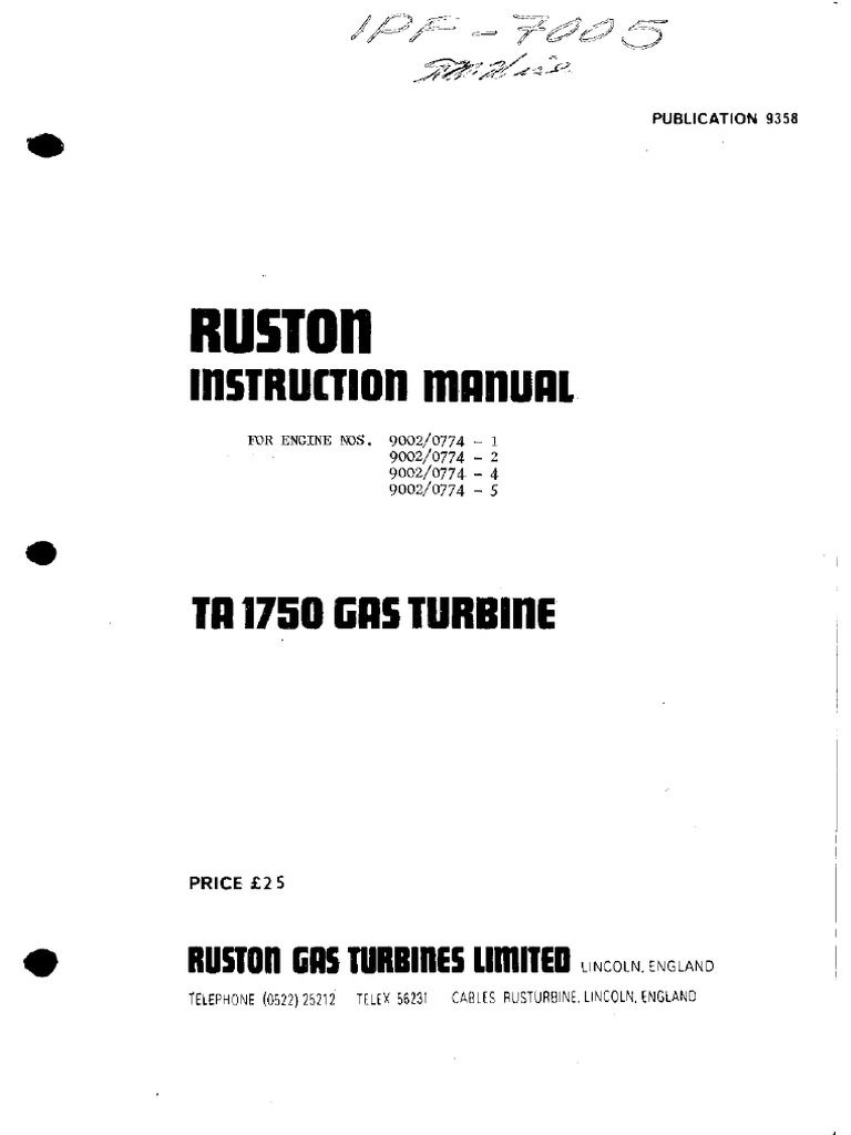 Ruston Gas Turbine Instruction Manual PDF | PDF