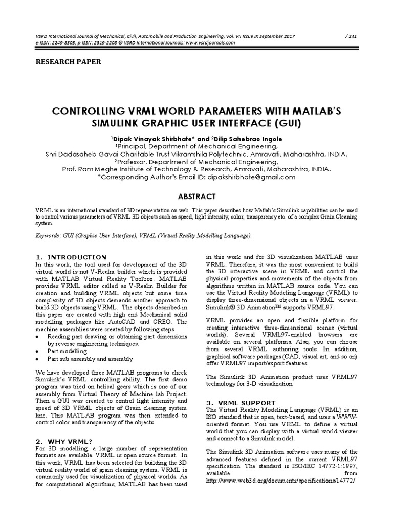 Controlling VRML World Parameters With Matlab's Simulink Graphic User ...